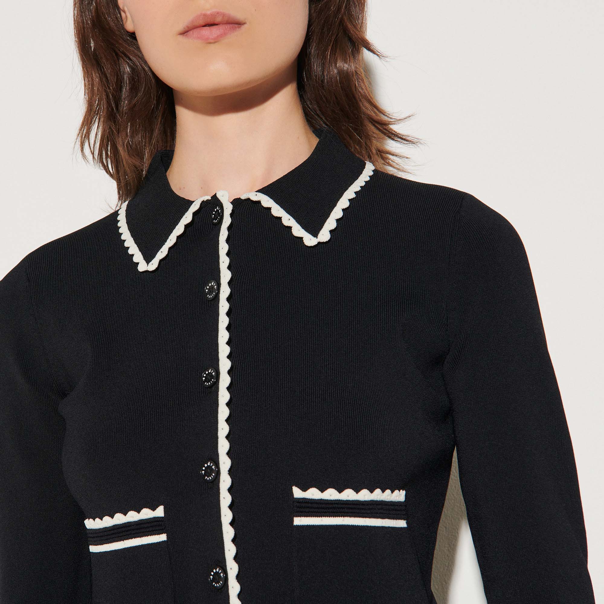 Cropped Cardigan With Shirt Collar - Sweaters & Cardigans - Sandro ...